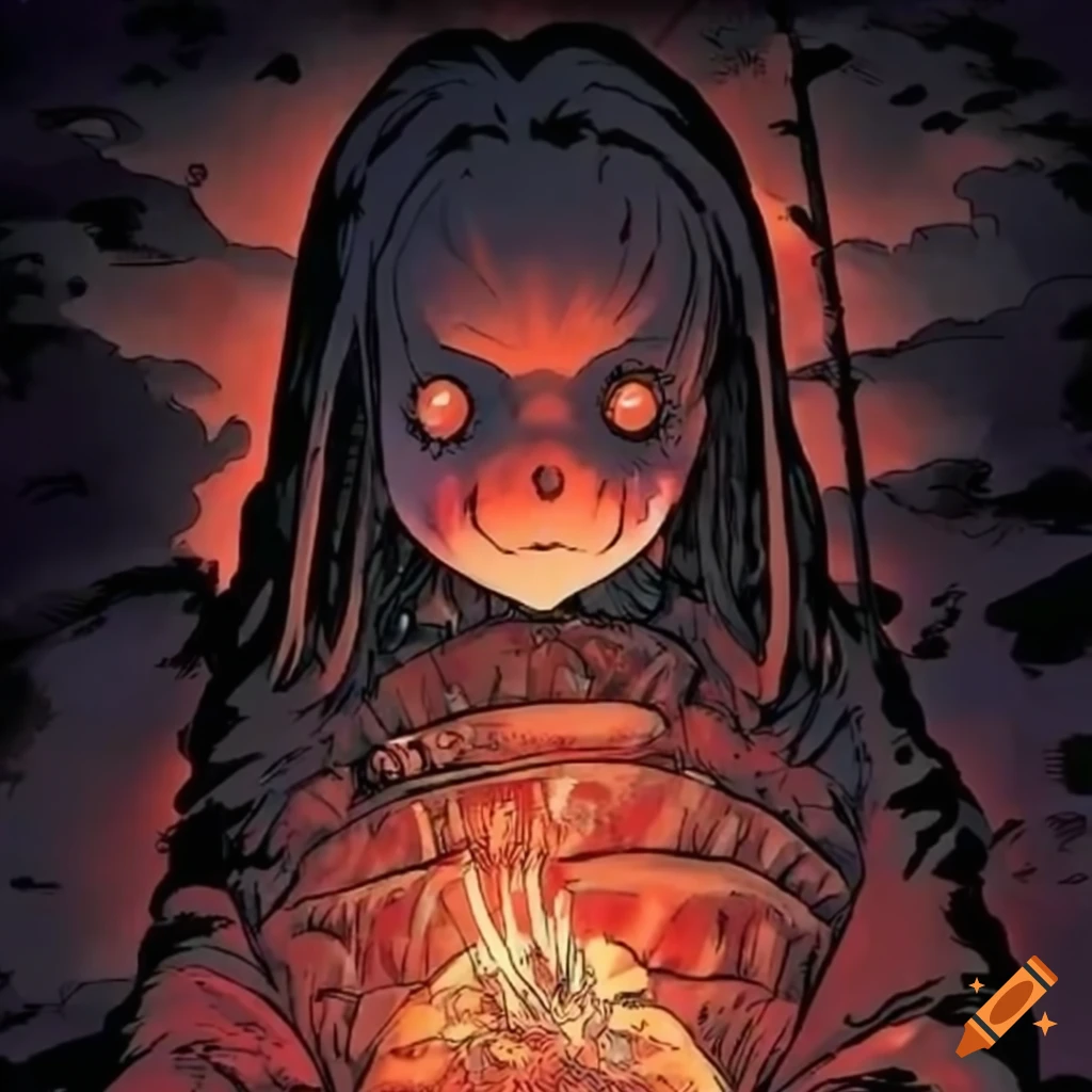 Illustration of a samurai's death in manga style on Craiyon