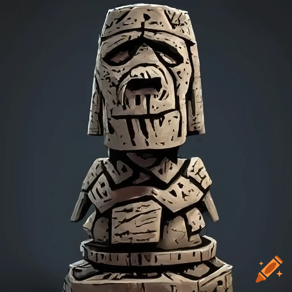 Indigenous stone statue with Mayan Easter Islands style axe on Craiyon