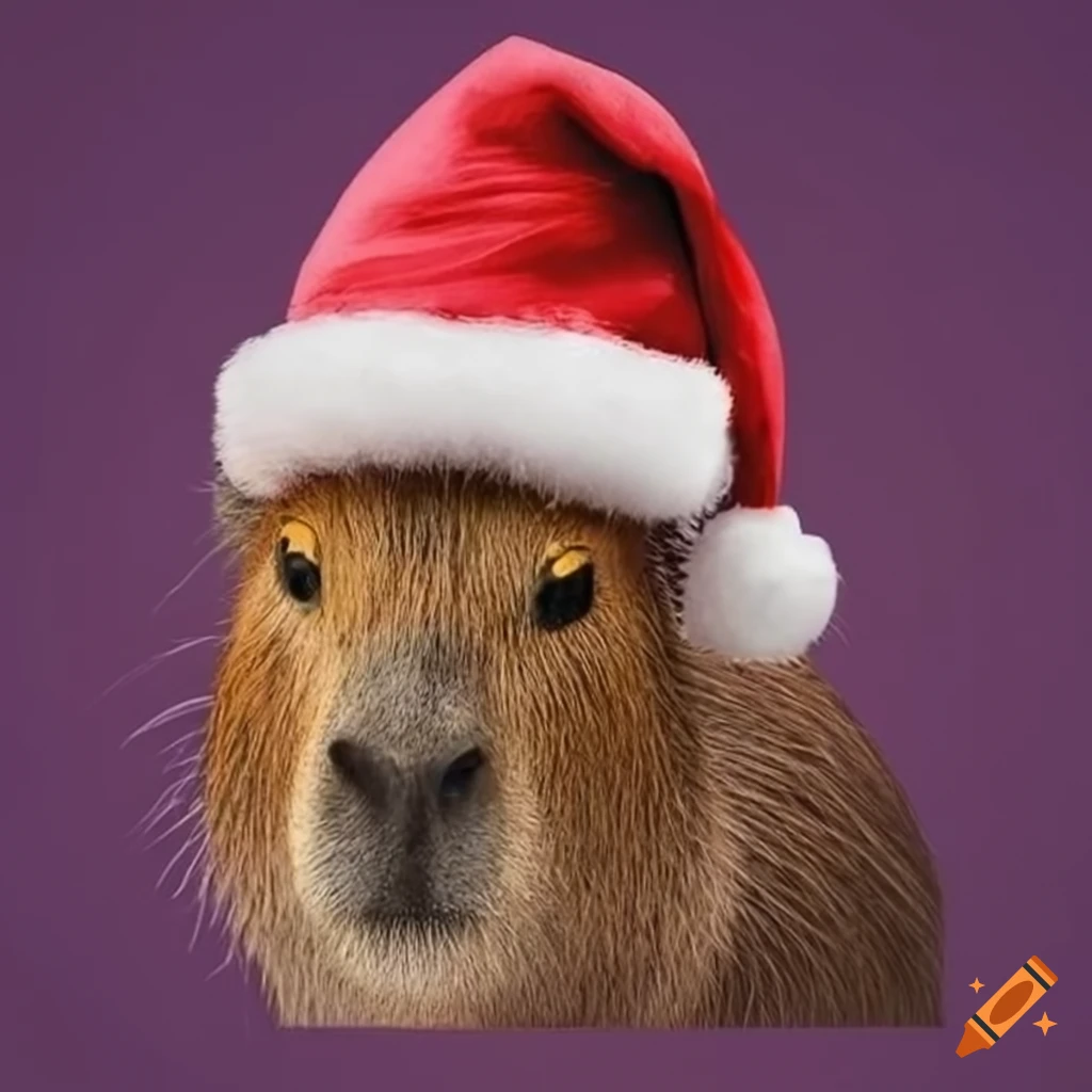 Capybara wearing a christmas hat
