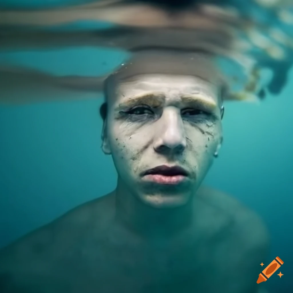 Man's face underwater