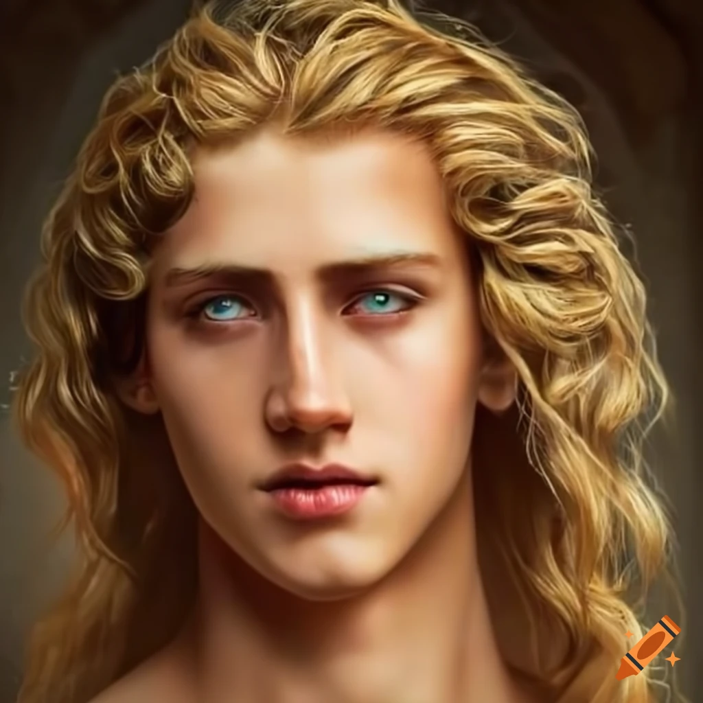 Young ancient greek man with long blonde hair