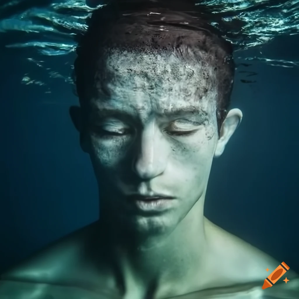 Man's face underwater