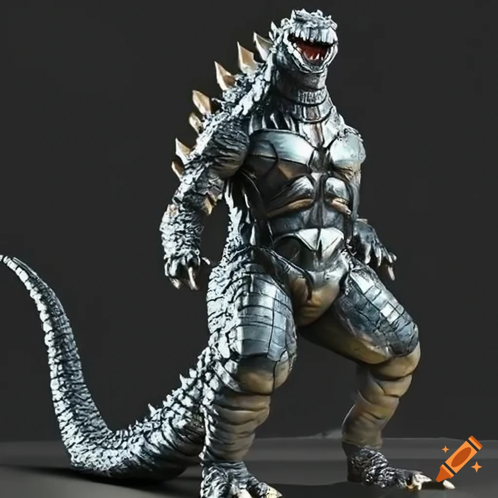 Digital art of heavily armored godzilla