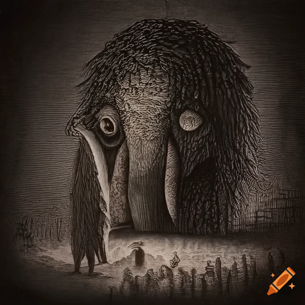 Illustration of the groke and little my in hans haecke's style on Craiyon