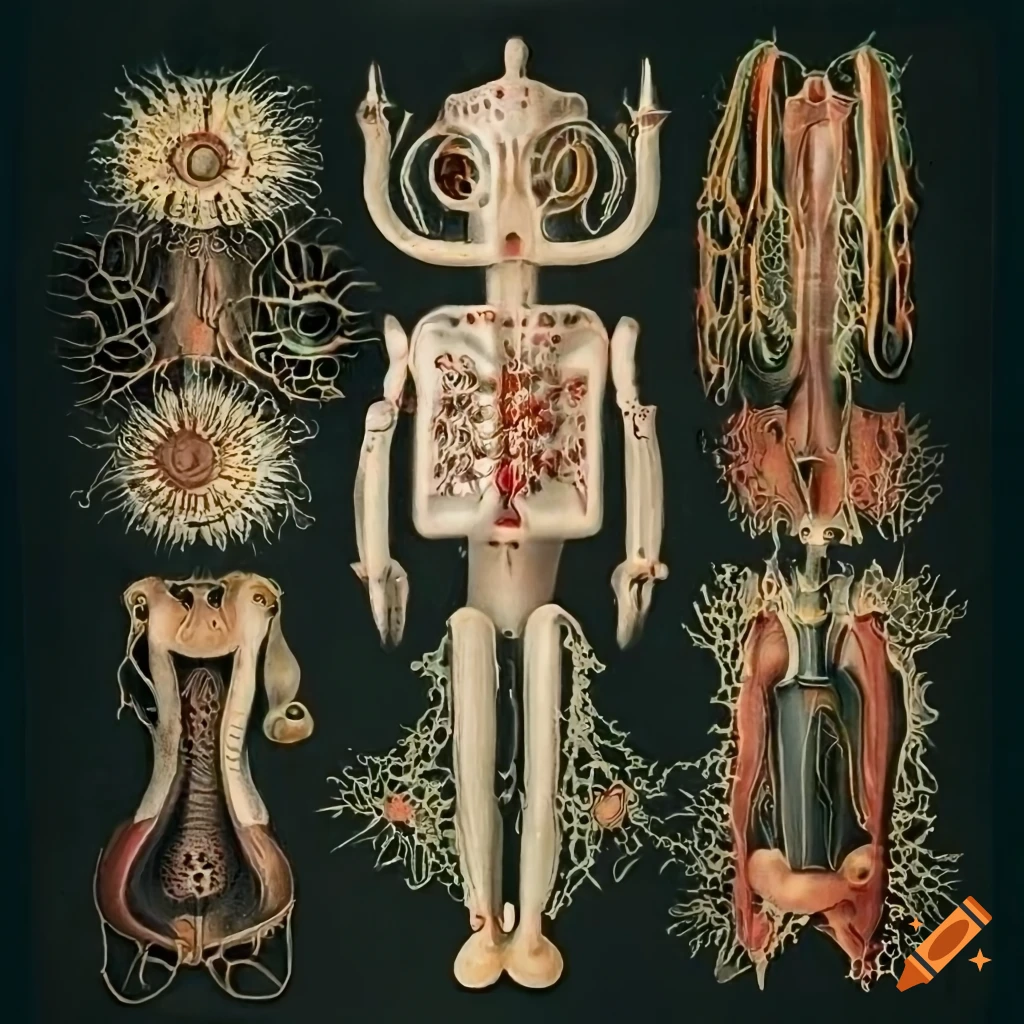 Vintage school anatomy chart of a robot cross-section on Craiyon