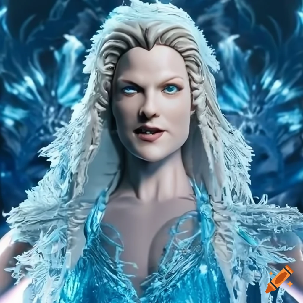 Action figure of powerful ice queen with thunder-snow strength on Craiyon