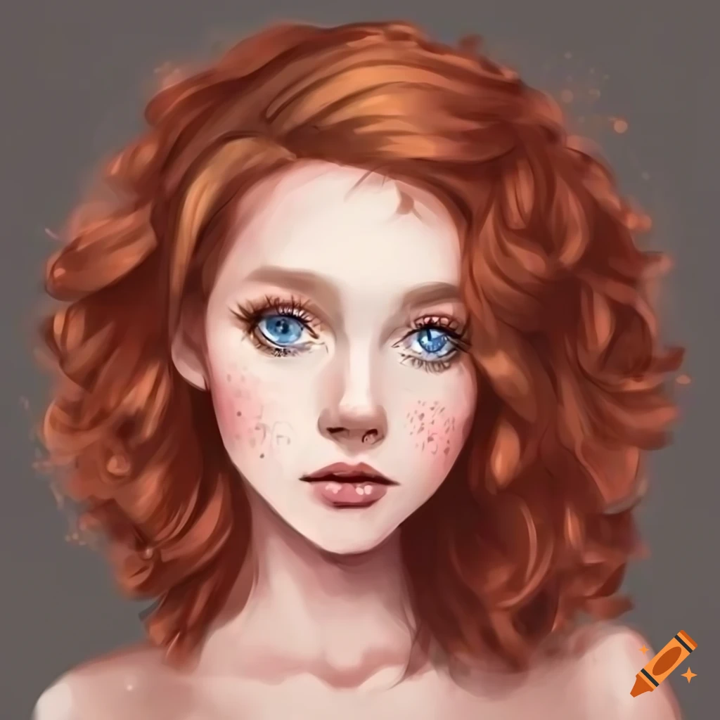 Anime-style portrait of a girl with blue eyes and freckles on Craiyon