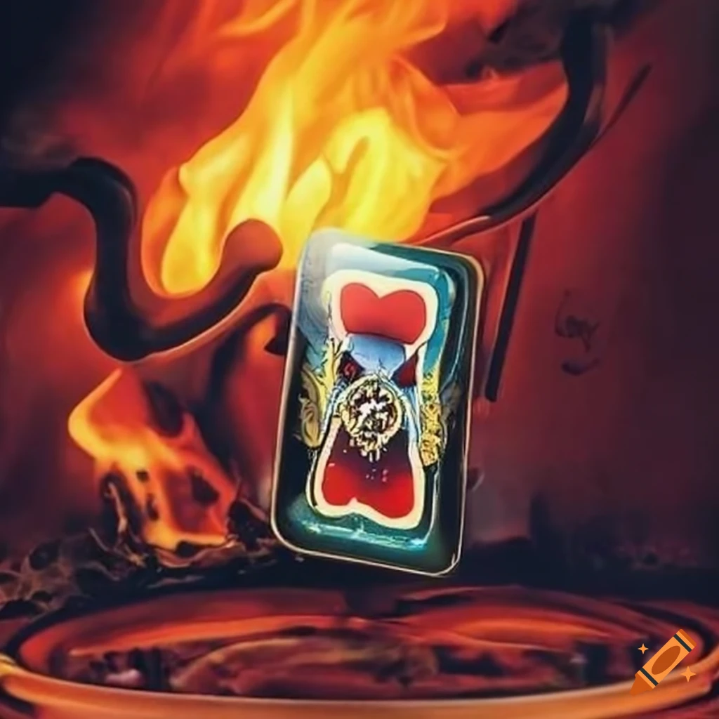 Trading card in a pool of fire on Craiyon