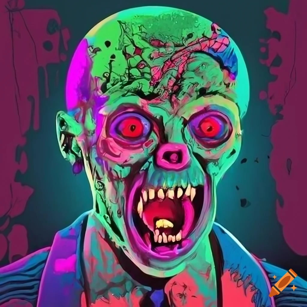 Pop art zombies illuminated with neon colors on Craiyon