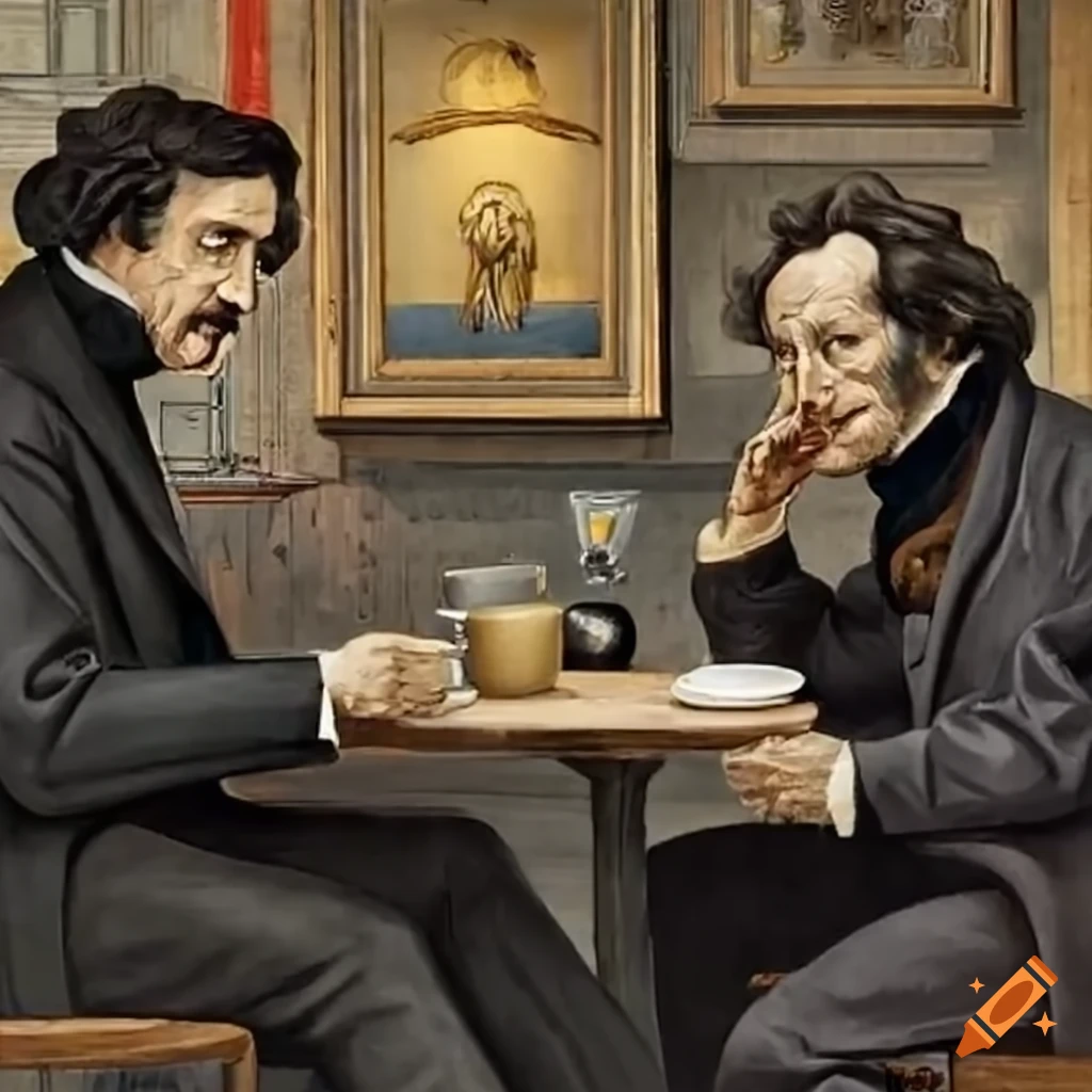 Illustration of Edgar Allan Poe and Alexander Pushkin in conversation ...