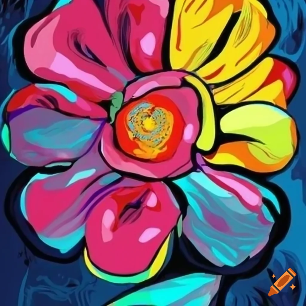 Stylized and colorful pop art flowers on Craiyon