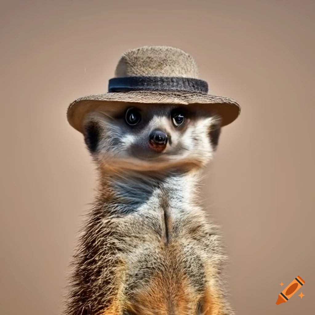 Meerkat wearing a hat in the desert
