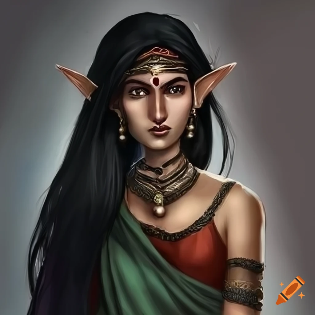 Indian half-elf wizard woman with long black hair and piercings in a ...