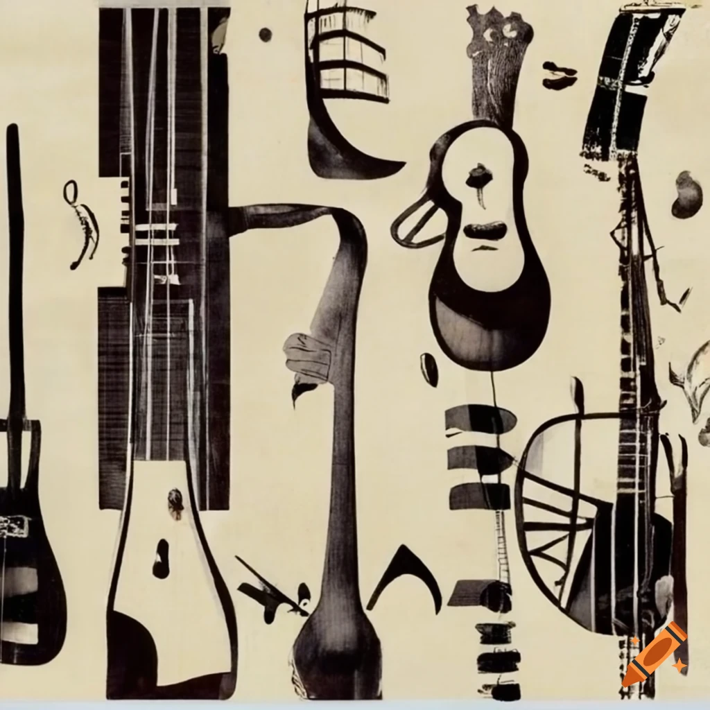 Dadaist collage of jazz music instruments