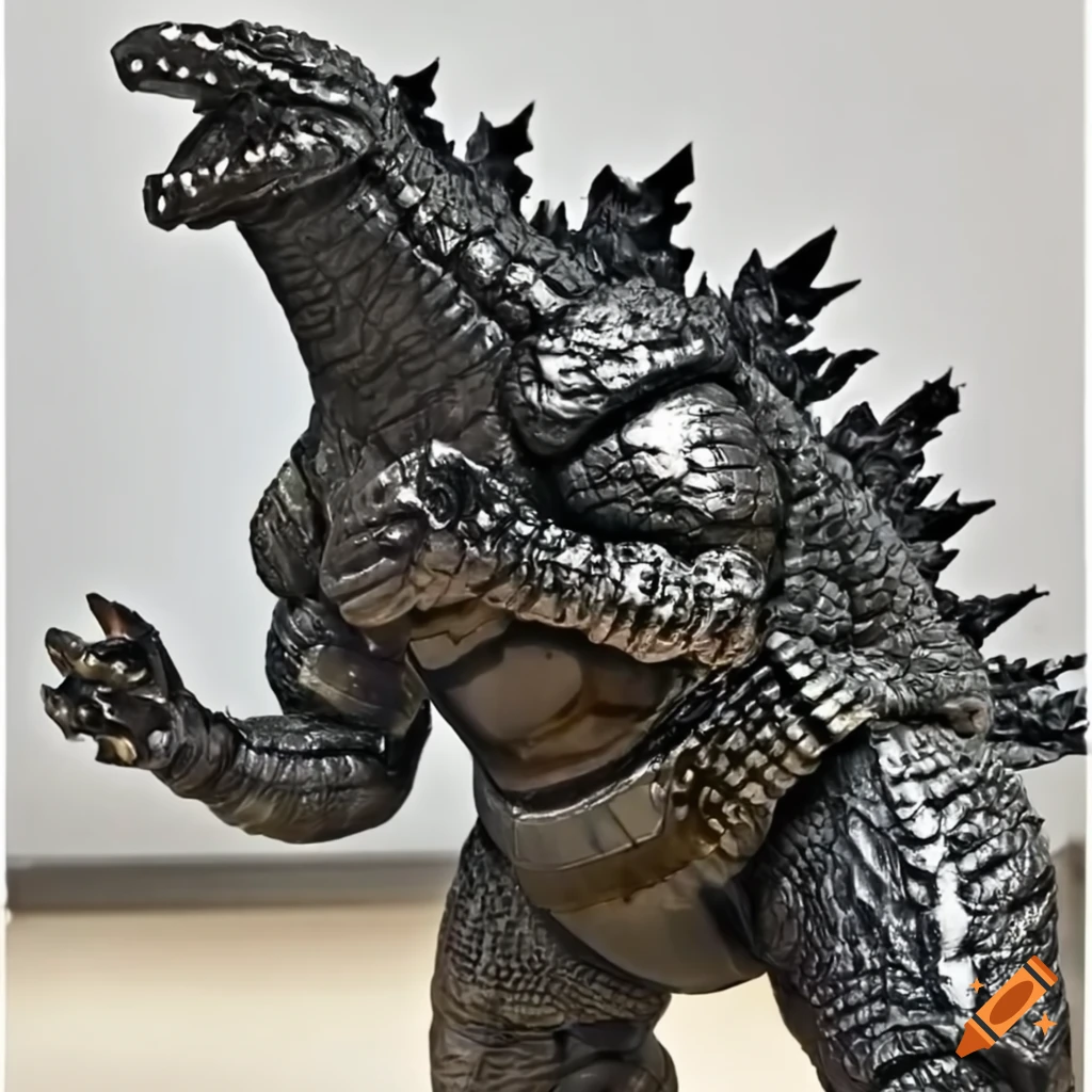 Digital art of a heavily armored metallic godzilla