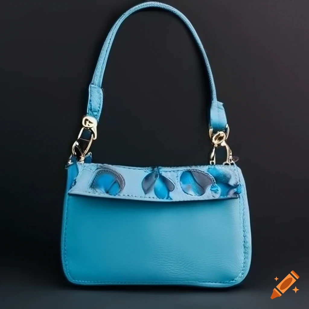 Baby blue purse for new fashion brand on white background on Craiyon