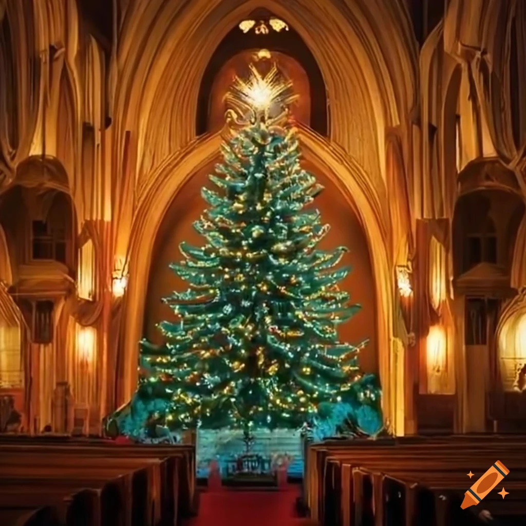 Christmas tree in front of a church on Craiyon
