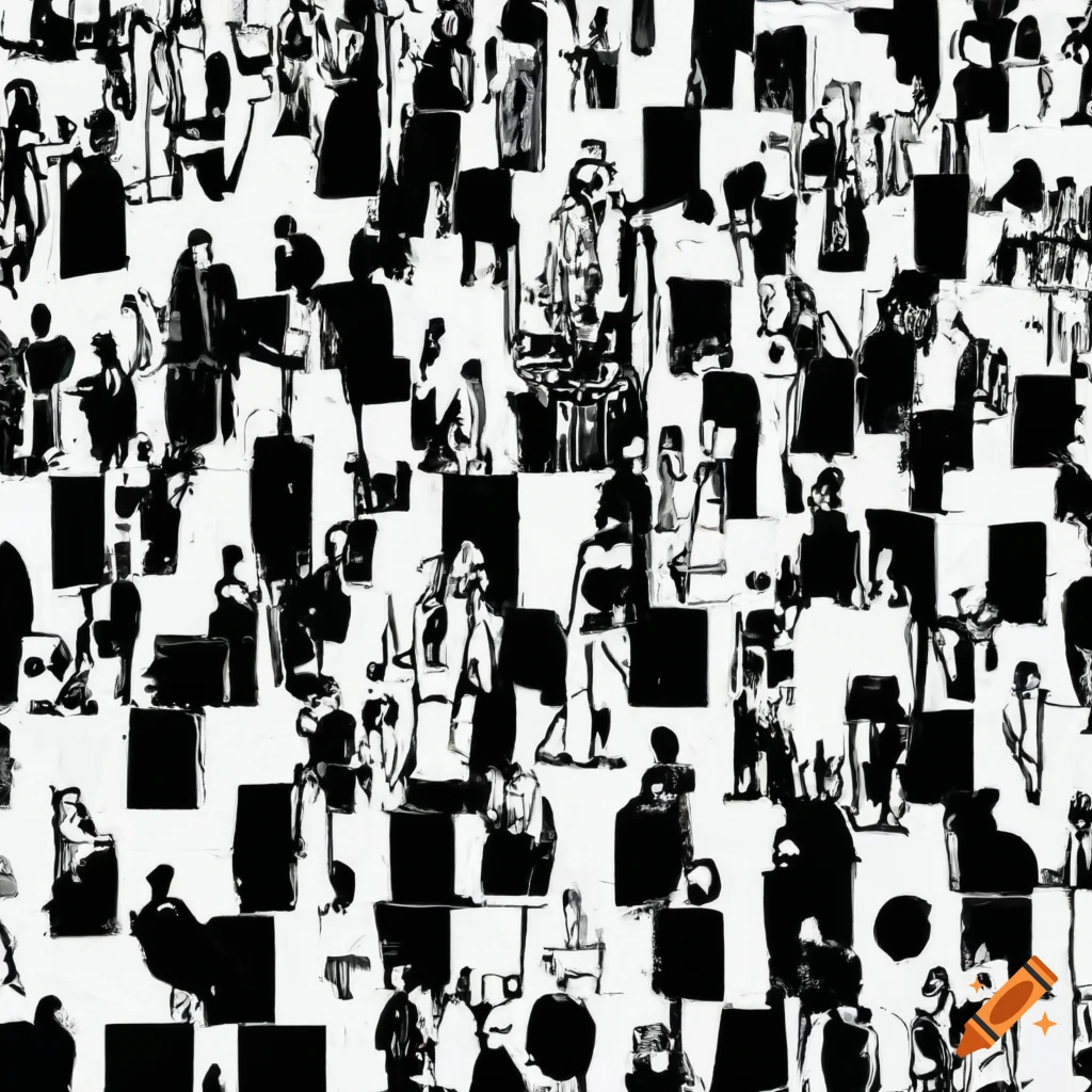 Abstract mosaic painting depicting a crowd in a maze on Craiyon