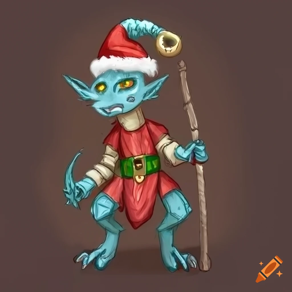 Dnd kobold dressed as a christmas elf on Craiyon