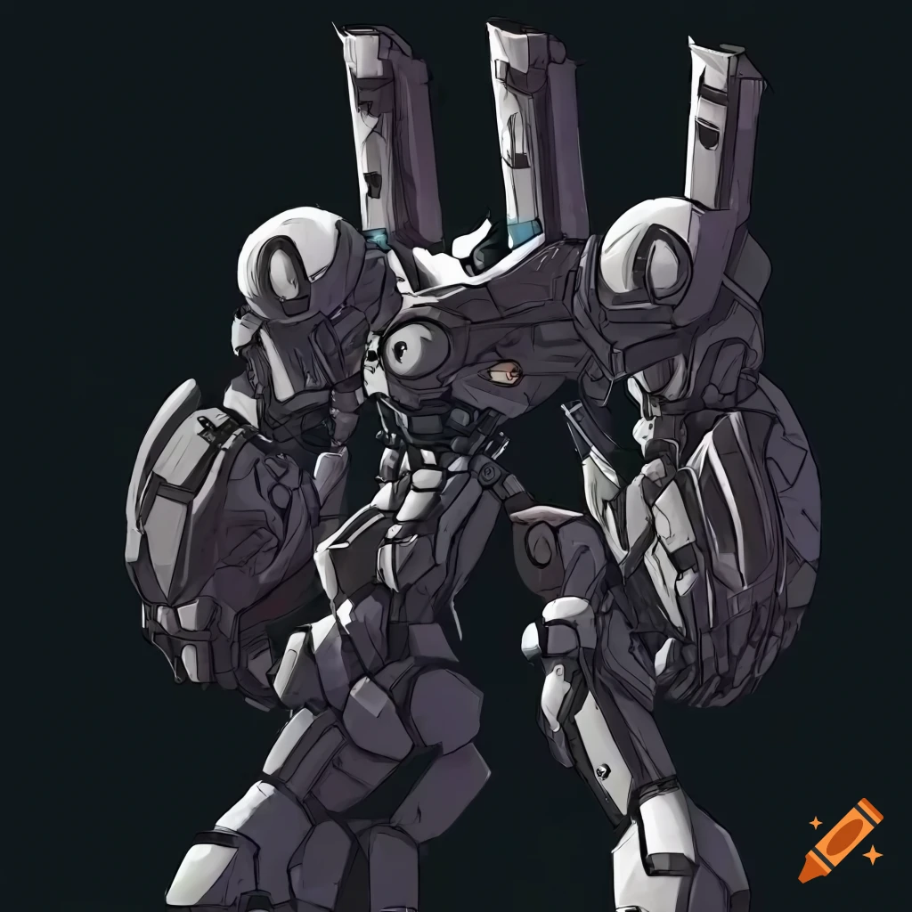 Anime mecha with bulky armor and black color scheme on Craiyon