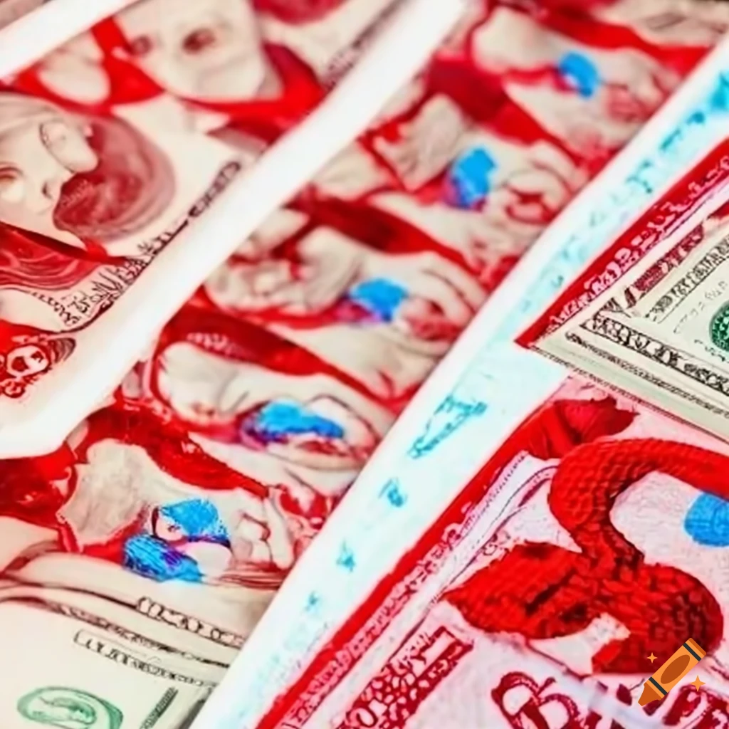 Red, white, and blue dollar bills with snake print