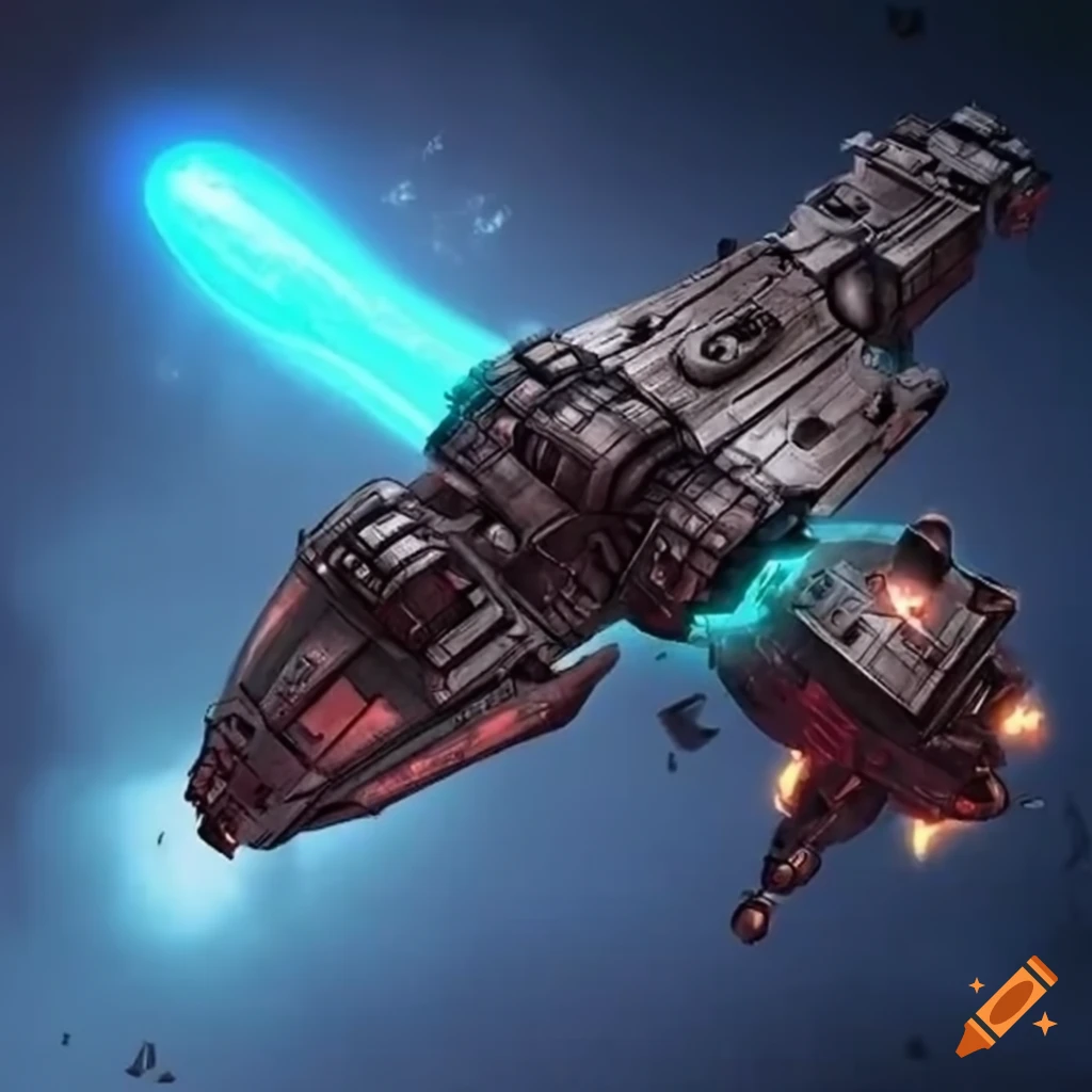 Steampunk space battle with fighter ship and laser demon amid ...