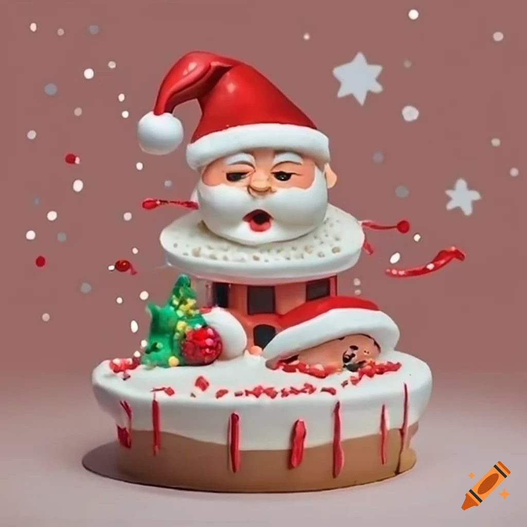 Santa at a christmas party with kids and a festive tree and cake