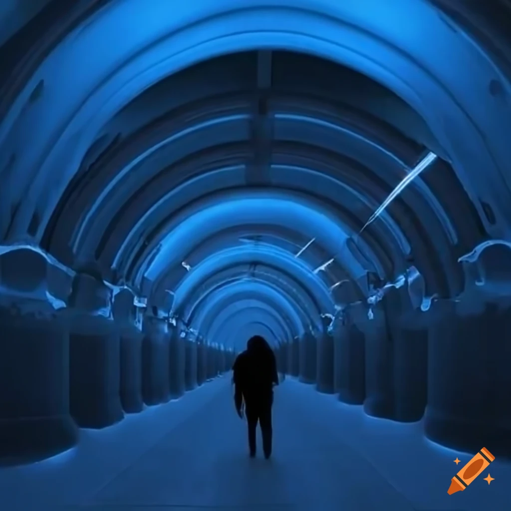 Futuristic hallway with frozen people on Craiyon
