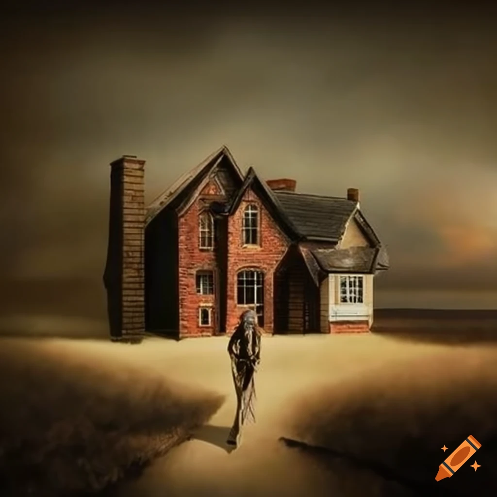 Surreal artwork of a twisted english suburban house on Craiyon