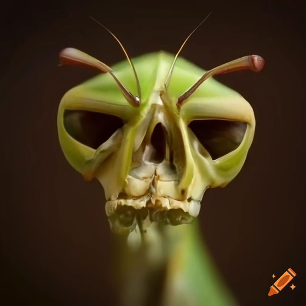 Artistic depiction of a skull-headed praying mantis on Craiyon
