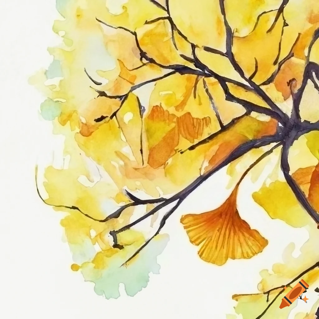 Ginkgo tree in watercolor style