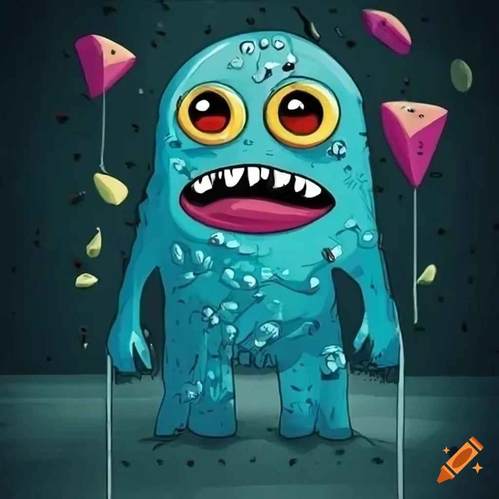 Cute comic monster in front of a climbing wall on Craiyon