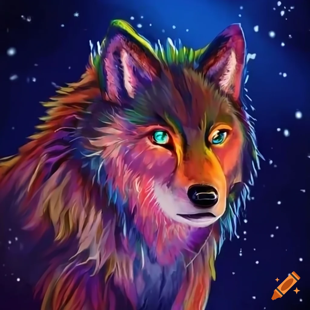 Ember wolf with snowy background