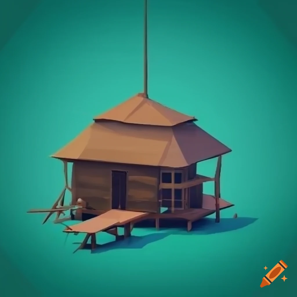 Low poly game art of a fishing hut
