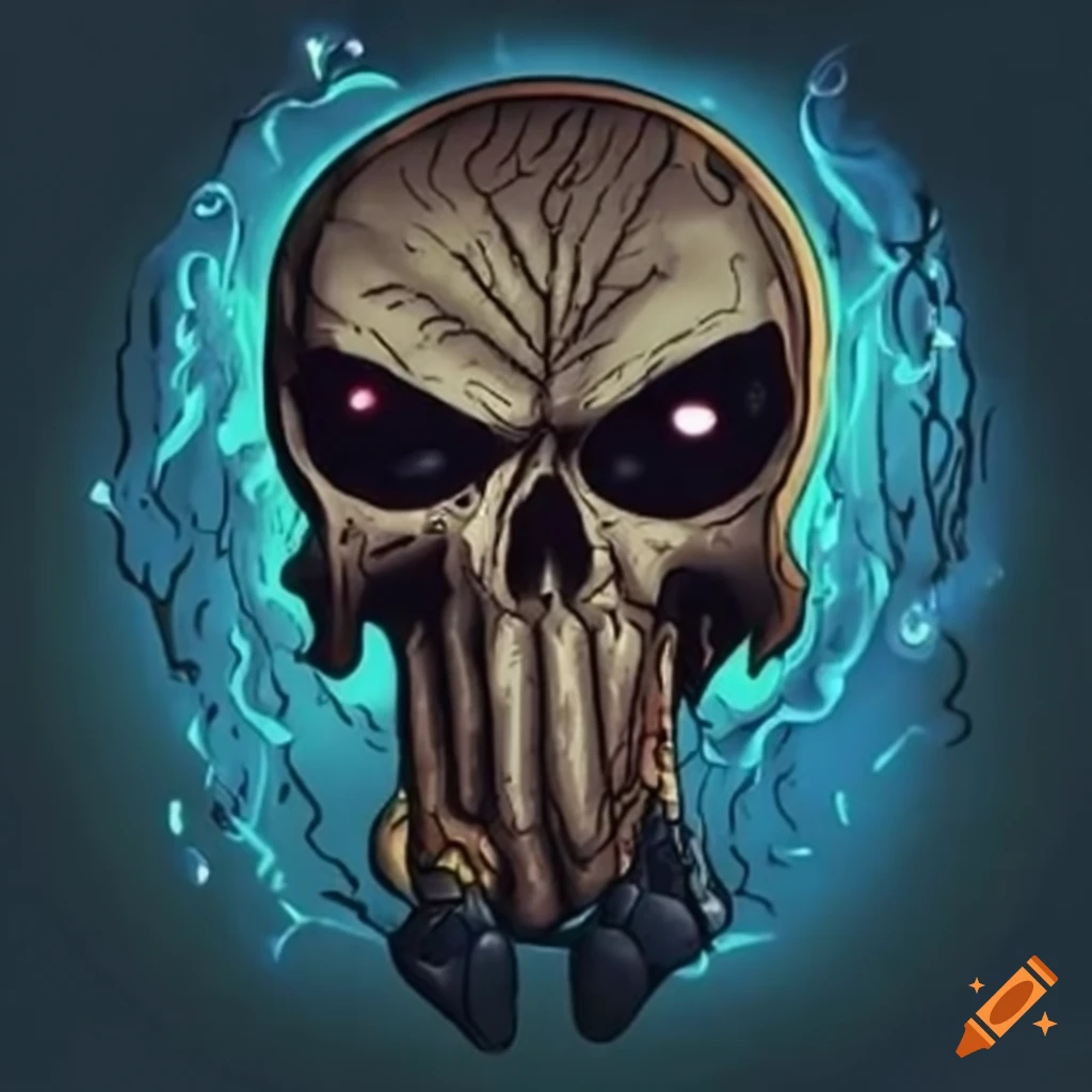 Skull with lit eyes inspired by Marvel Zombie Punisher on Craiyon