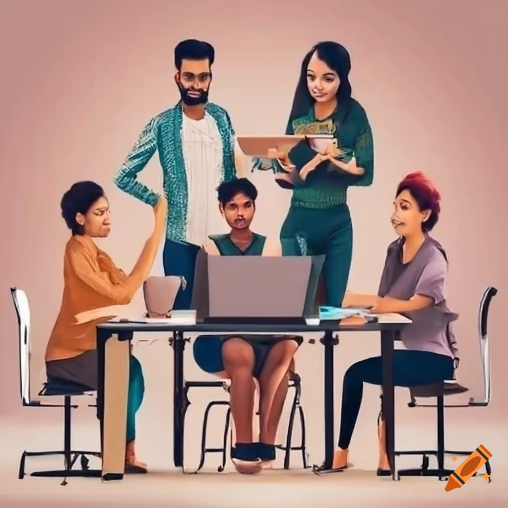 Diverse team of indian professionals working together