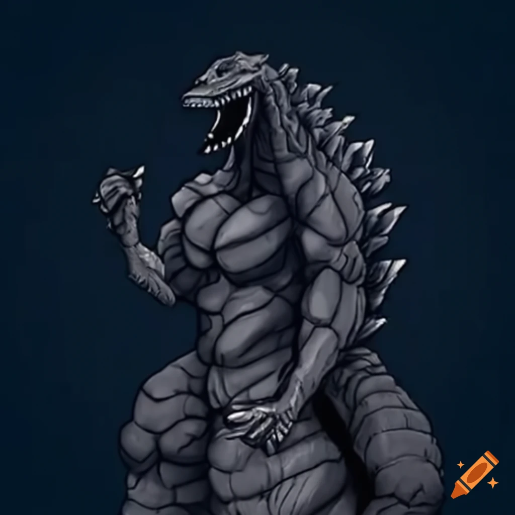 Muscular Godzilla made of titanium on Craiyon