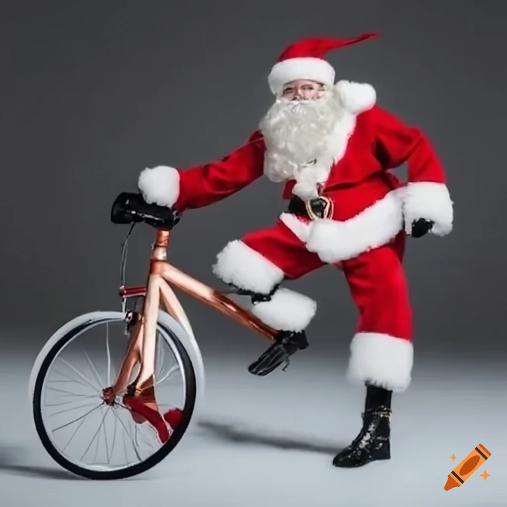 Santa riding an ice cycle