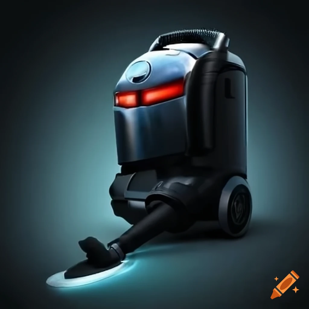 Robocop dressed as a vacuum cleaner