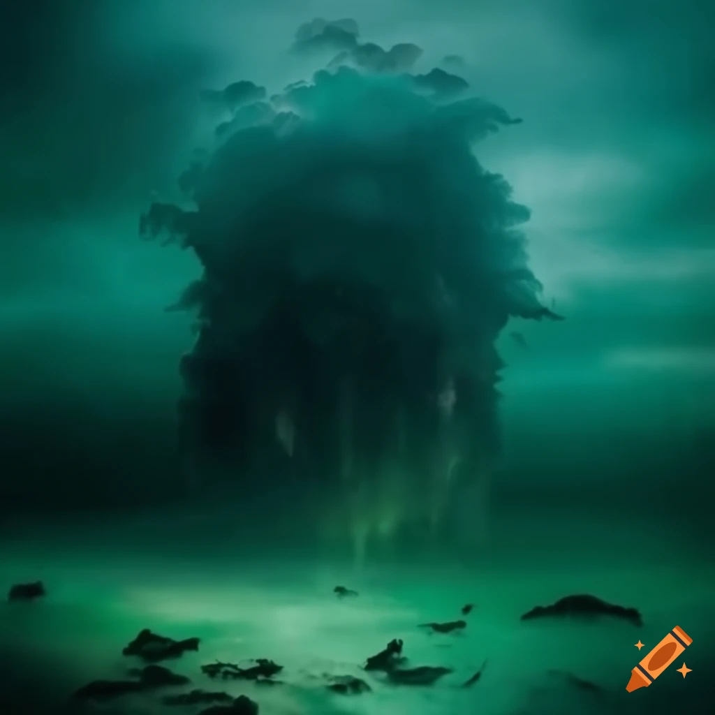 Image of an ethereal floating kingdom in dark green sky
