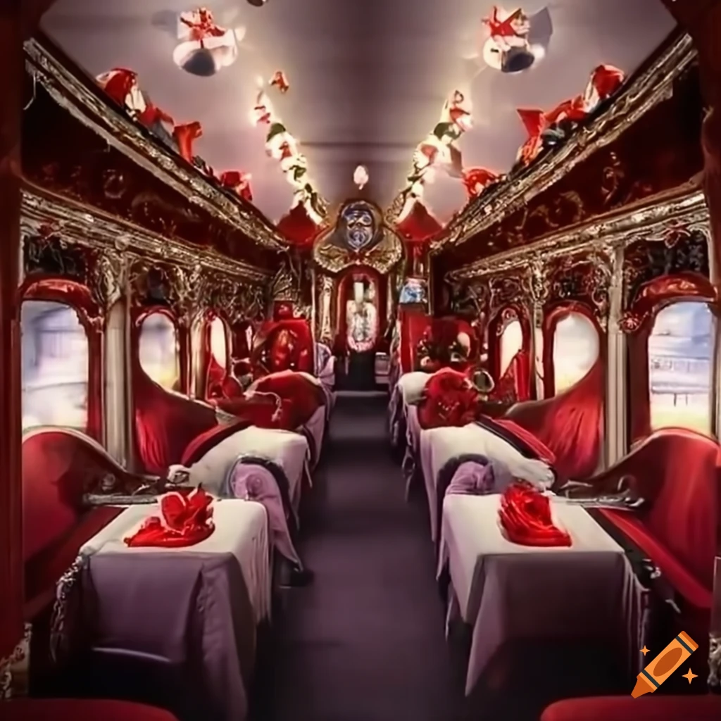 Fancy christmas-themed train interior decoration on Craiyon