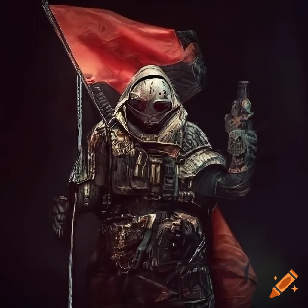 Cyberpunk knight holding Canadian flag, post-apocalyptic, portrait ...