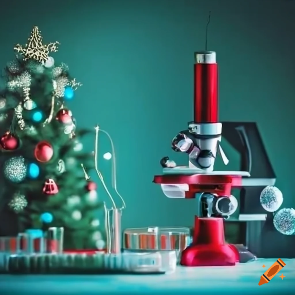 Christmas tree adorned with microscopes and tubes on Craiyon