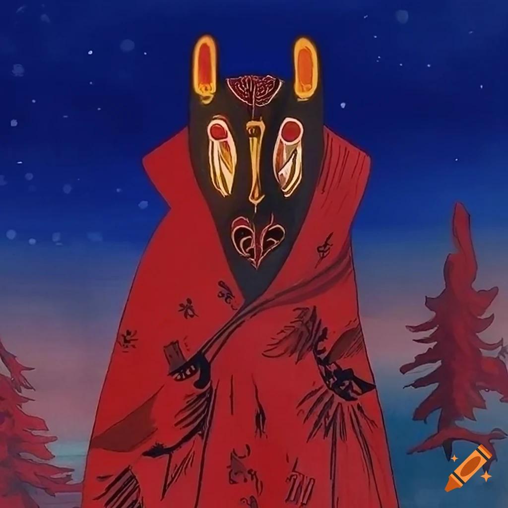 Color serigraph of native salish motifs and fantasy creatures on Craiyon