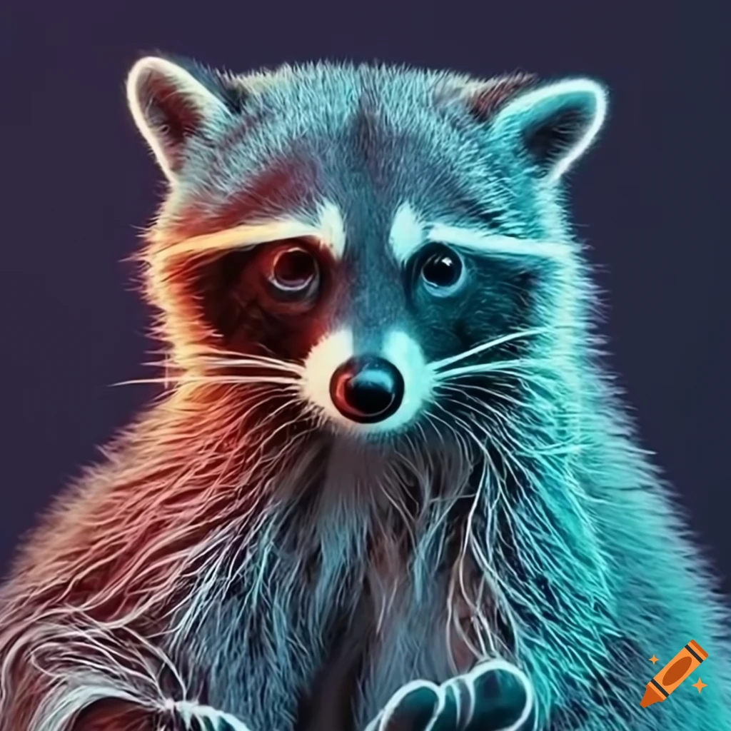Neon vibe raccoon with a mischievous smile on Craiyon