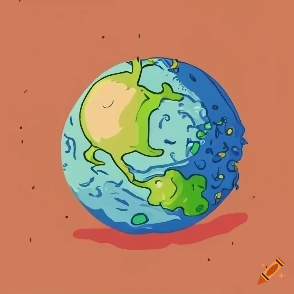 Colorful cartoon-style drawing of earth with simple shapes on Craiyon