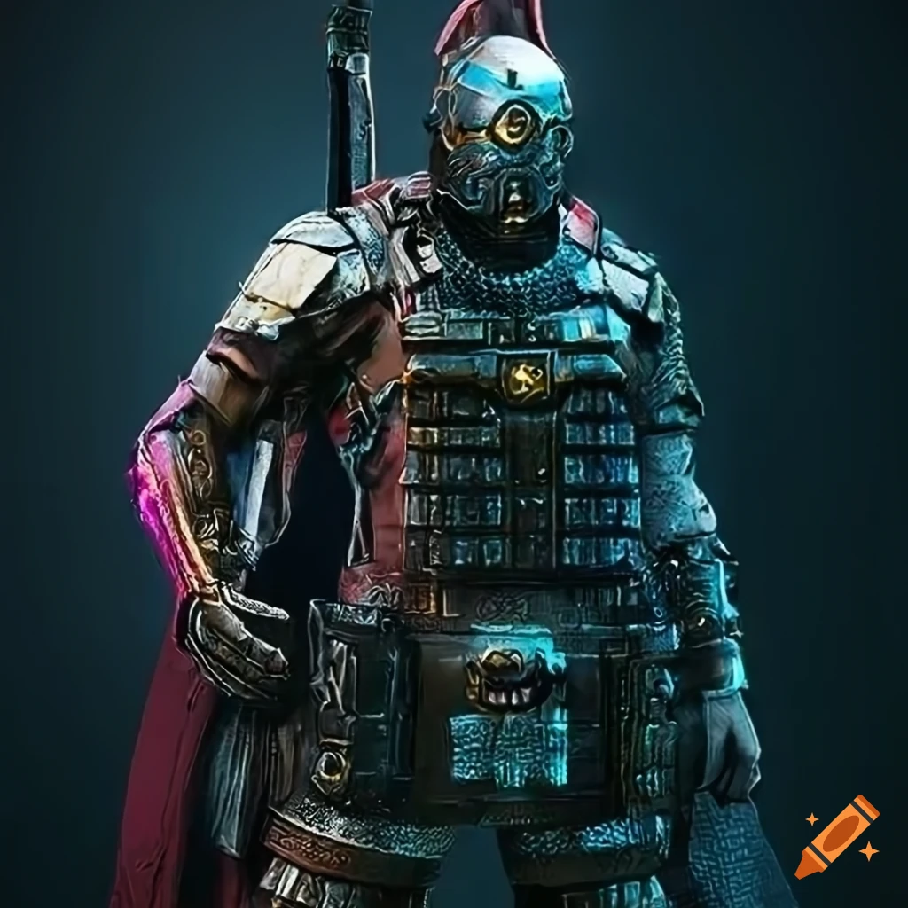 Cyberpunk illustration of a futuristic roman soldier