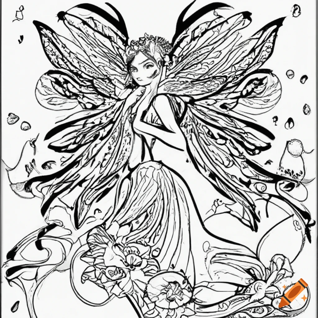 Coloring page of a beautiful fairy