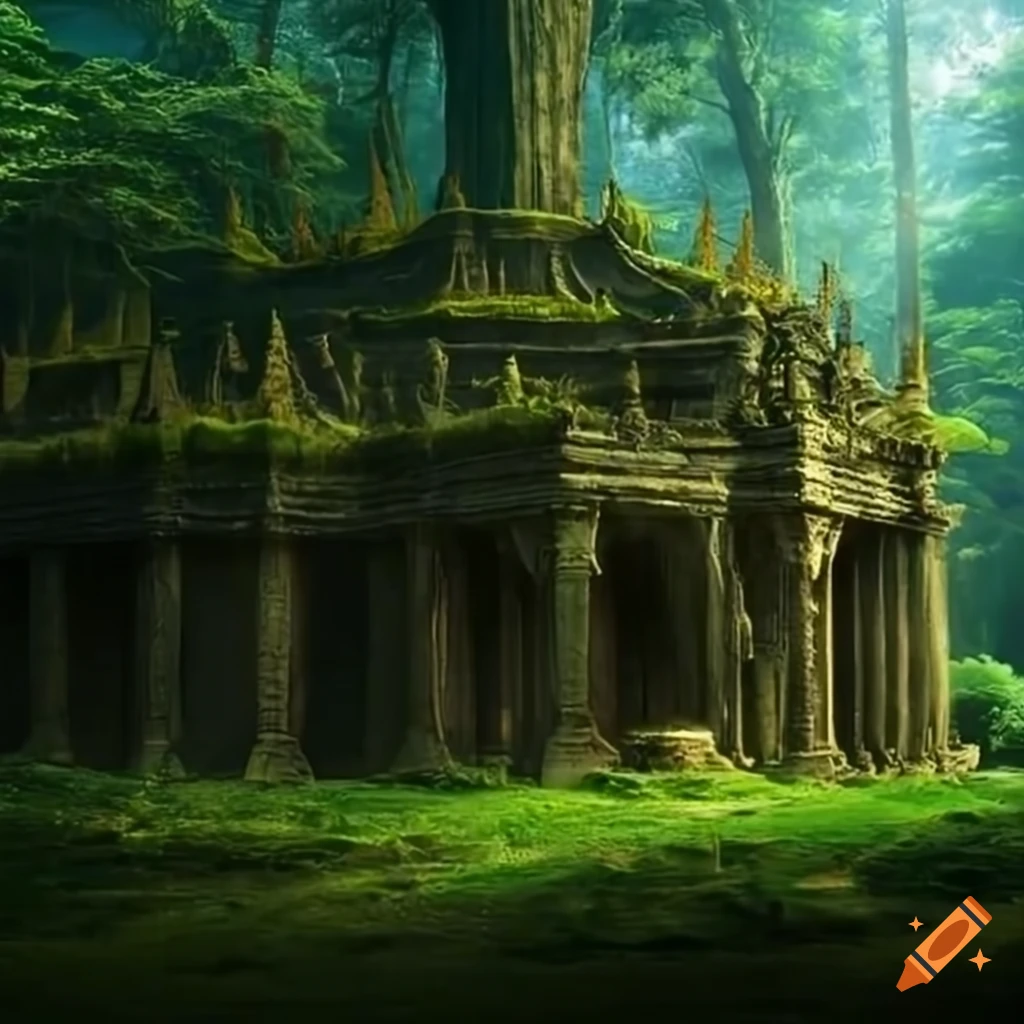 Gigantic ancient temple in the middle of an enchanted forest on Craiyon