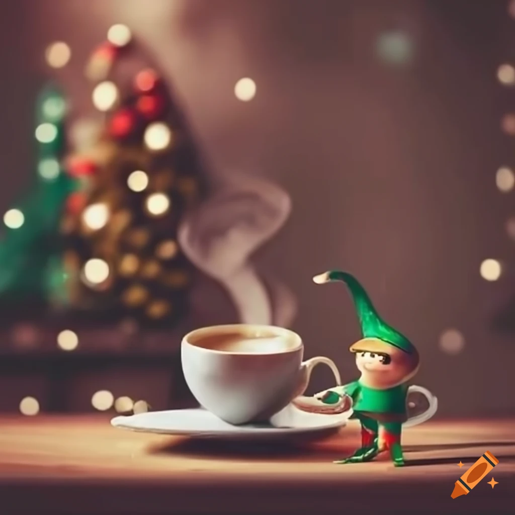 Elf serving coffee in a christmas decorated cafe on Craiyon